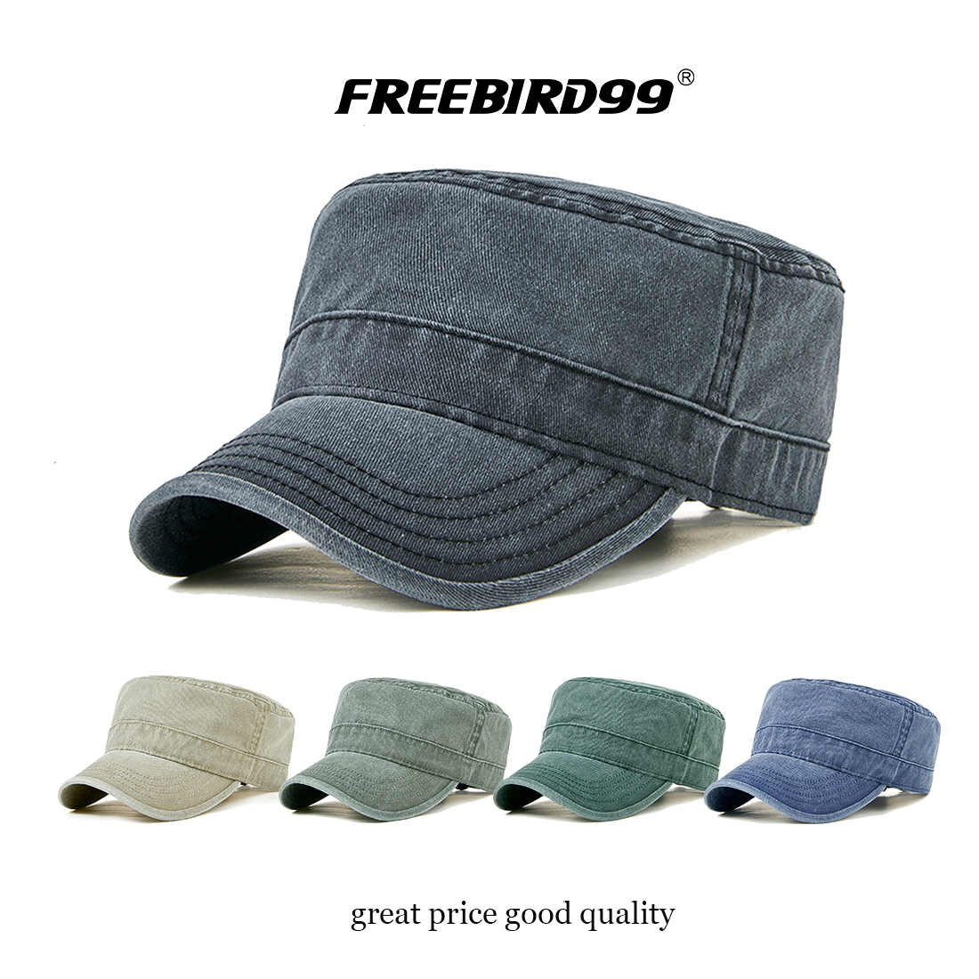 Cadet Hat Flat Washed Cotton Army Cap #2289 - FREEBIRD99 online hats shop