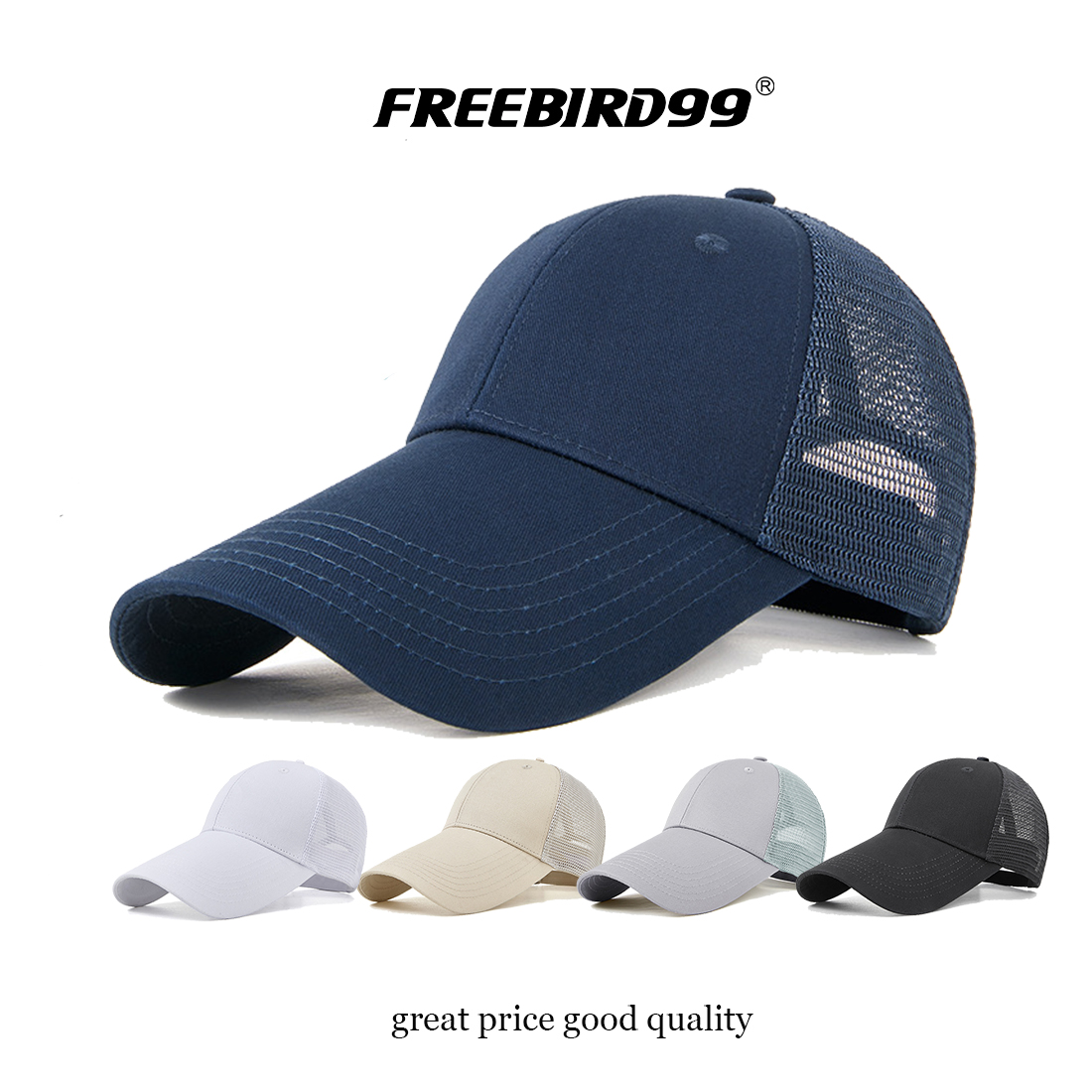 Long Brim Half Mesh Trucker Hat #2224 - FREEBIRD99 online hats shop